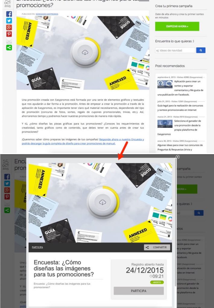 Incrusta y presenta tu promoción en cualquier sitio web